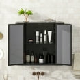 Black Wall-Mounted Bathroom Cabinet with Mirror, 2 Mirrored Doors ...