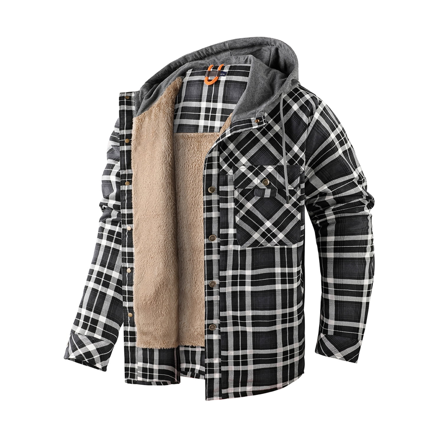 SLANVISON Men's Flannel Shirt Jacket with Hood Long Sleeve Fleece Coat ...