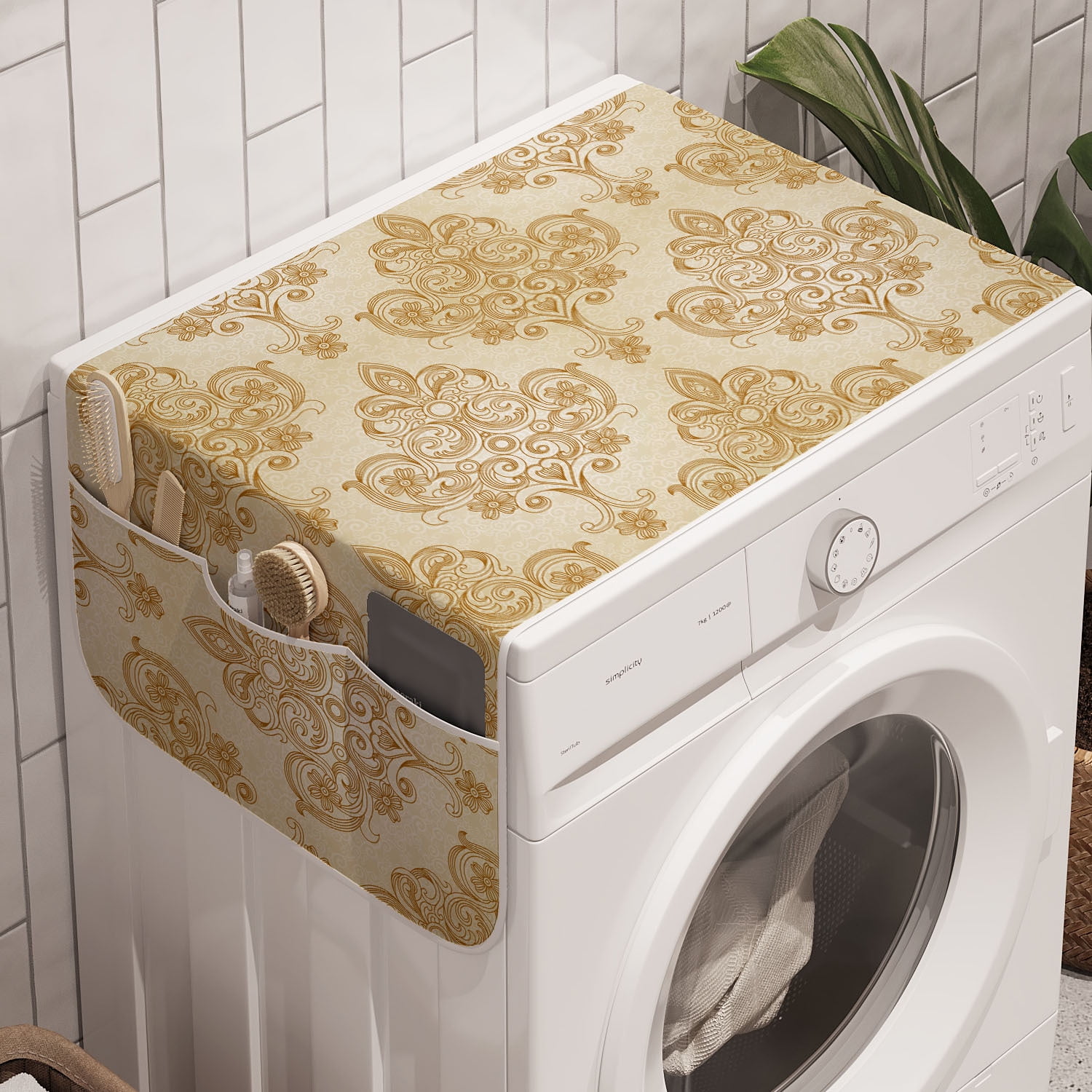 Ivory Washing Machine Organizer, Vintage Baroque Pattern with Curved ...