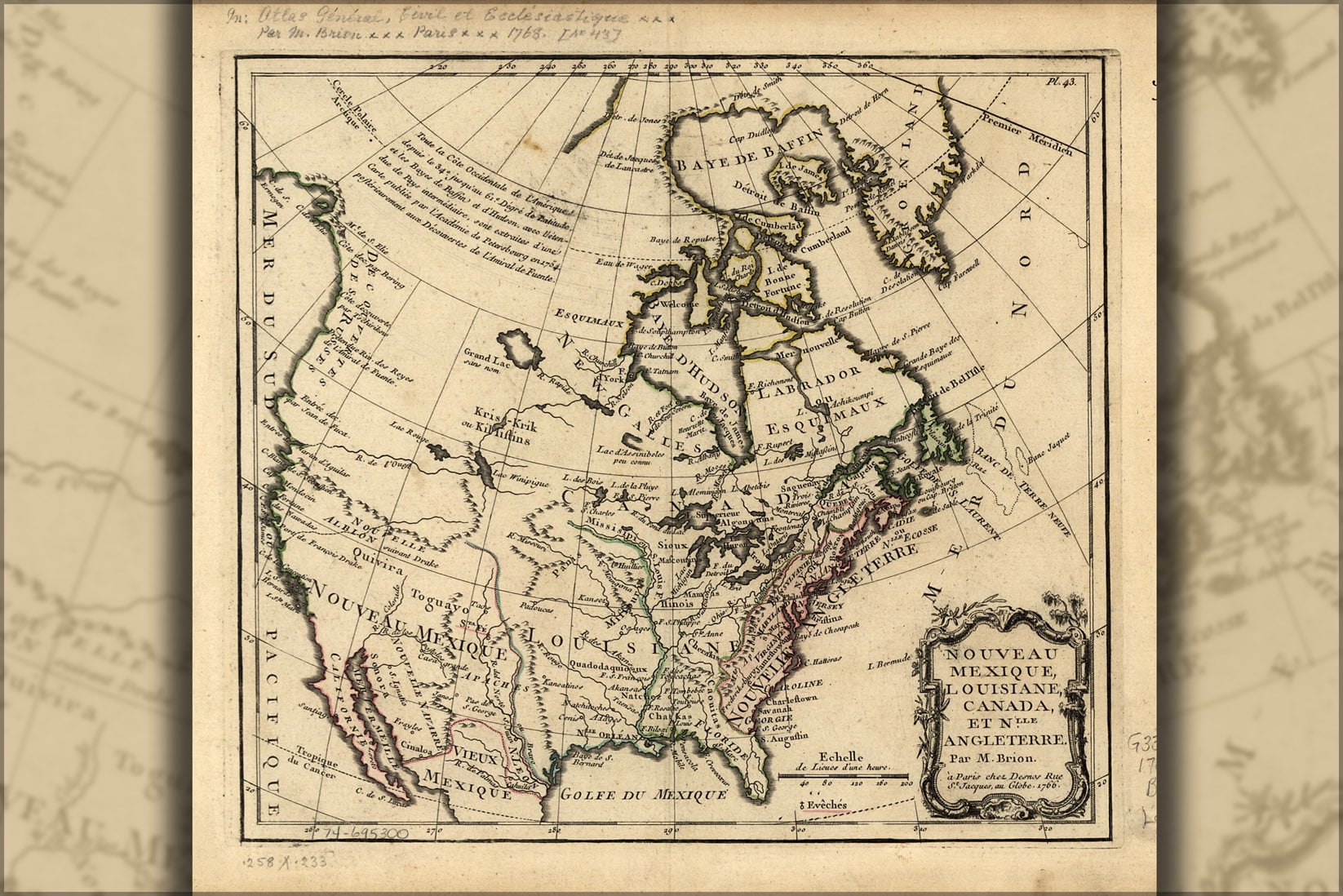 24"x36" Gallery Poster, map of america pre united states 1766 in french ...
