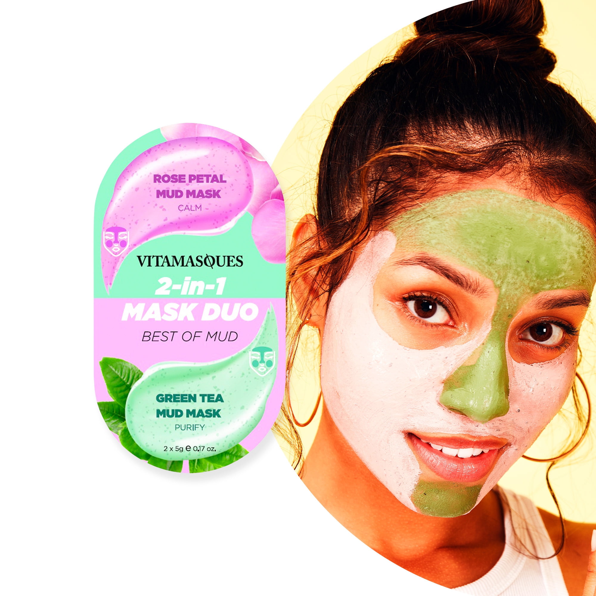 Vitamasques 2-in-1 Mask Duo, Rose Petal & Green Tea Mud Mask - Walmart.com