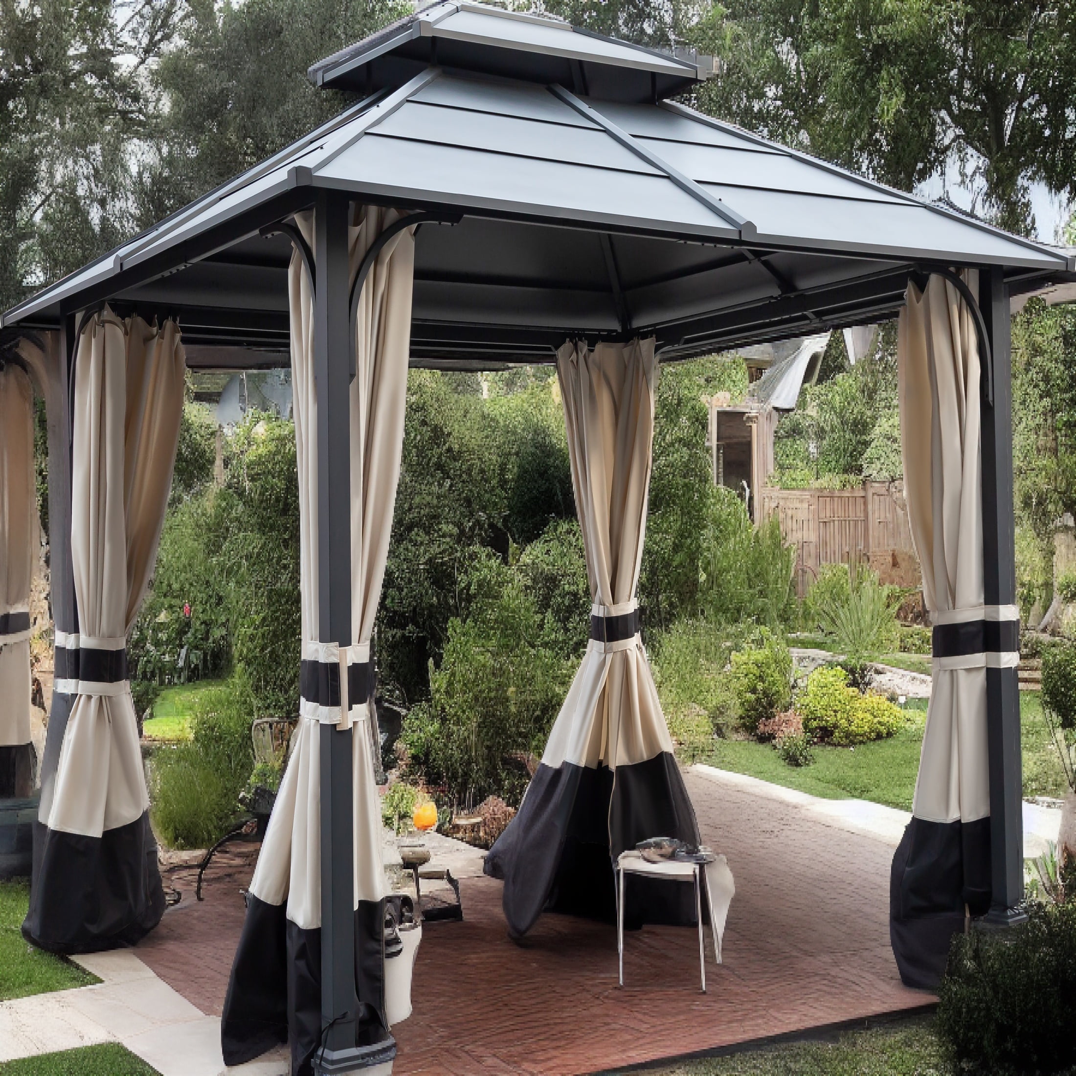 10x12ft Double Galvanized Steel Hard Top All-Weather Outdoor Gazebo ...