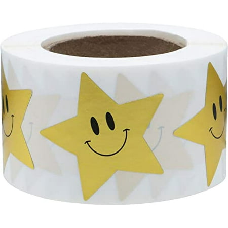 Lepai Gold Star with Smiley Face Stickers Teacher Kids Reward Metallic ...