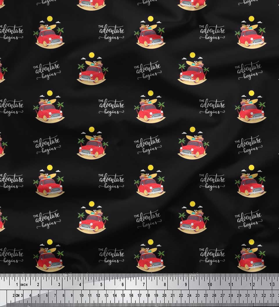 Soimoi Crepe Silk Fabric Sun,Car & Luggage Holiday Print Fabric by The ...