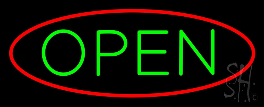 Open Oval Red Green LED Neon Sign 12 x 24 - inches, Black Square Cut ...