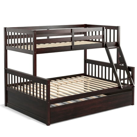 Gymax Twin Over Full Bunk Bed with Twin Trundle Convertible Platform ...