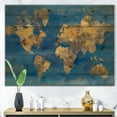 Designart 'Abstract Golden Glam World Map' Traditional Print on Natural ...