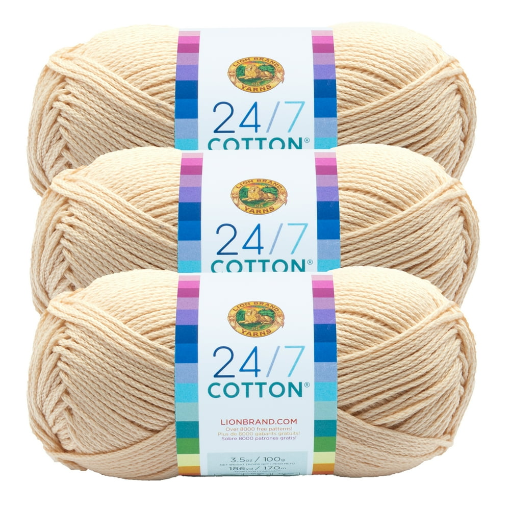 Lion Brand Yarn 24/7 Cotton Ecru Mercerized Natural Fiber Medium Cotton ...