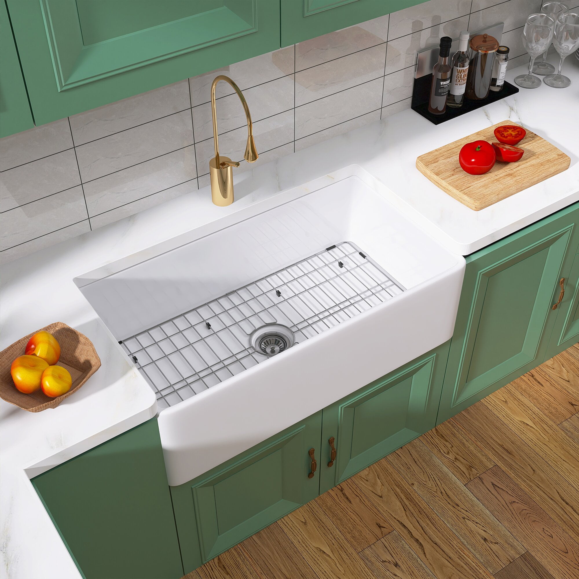 36 Inch Fireclay Farmhouse Kitchen Sink White Single Bowl Apron Front ...