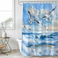Blue Coastal Birds Bathroom Shower Curtains with 12 Hooks Polyester ...