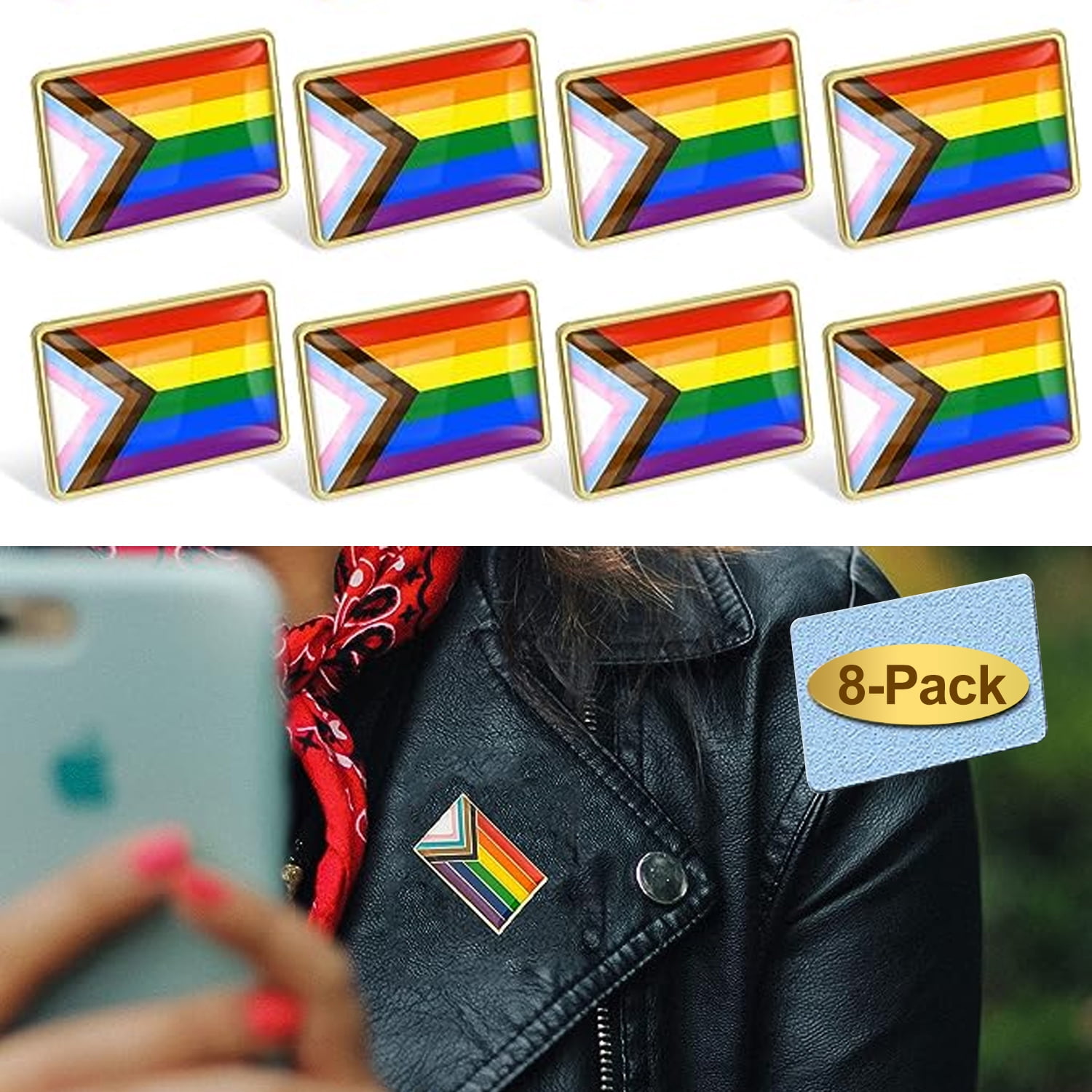 Pines de arcoíris, 8 piezas de pines LGBT, insignias rectangulares de ...