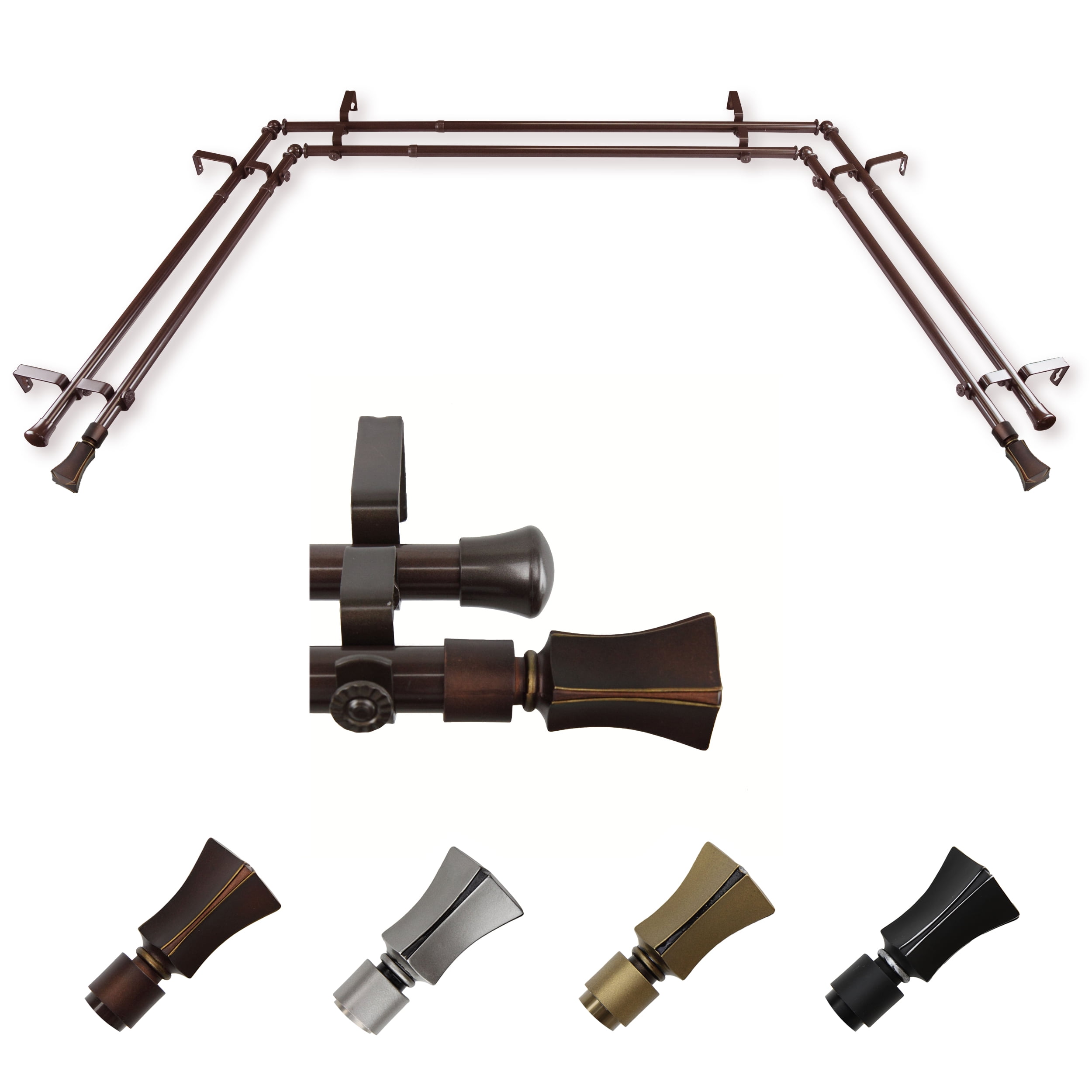 Moritz 13/16" Double Bay Window curtain rod Adjustable 20"-36", 38"-72 ...