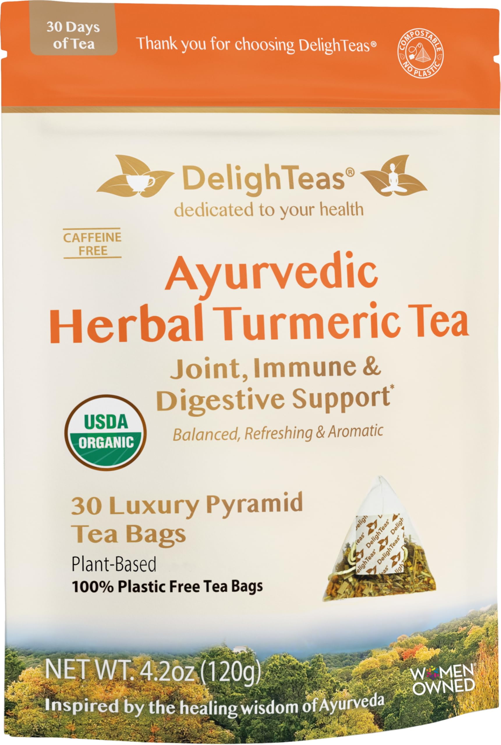Tea DelighTeas, 30 bolsitas de té con cúrcuma orgánica y jengibre ...