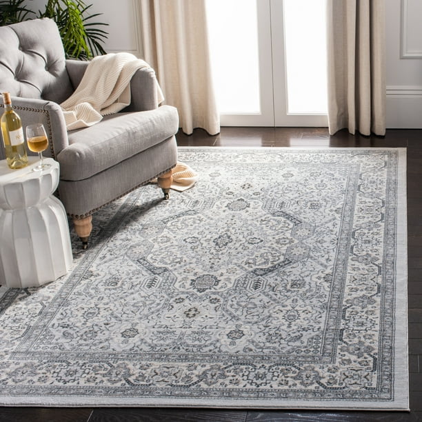 SAFAVIEH Isabella Zander Floral Bordered Area Rug, Grey/Cream, 5'3" x 7 ...