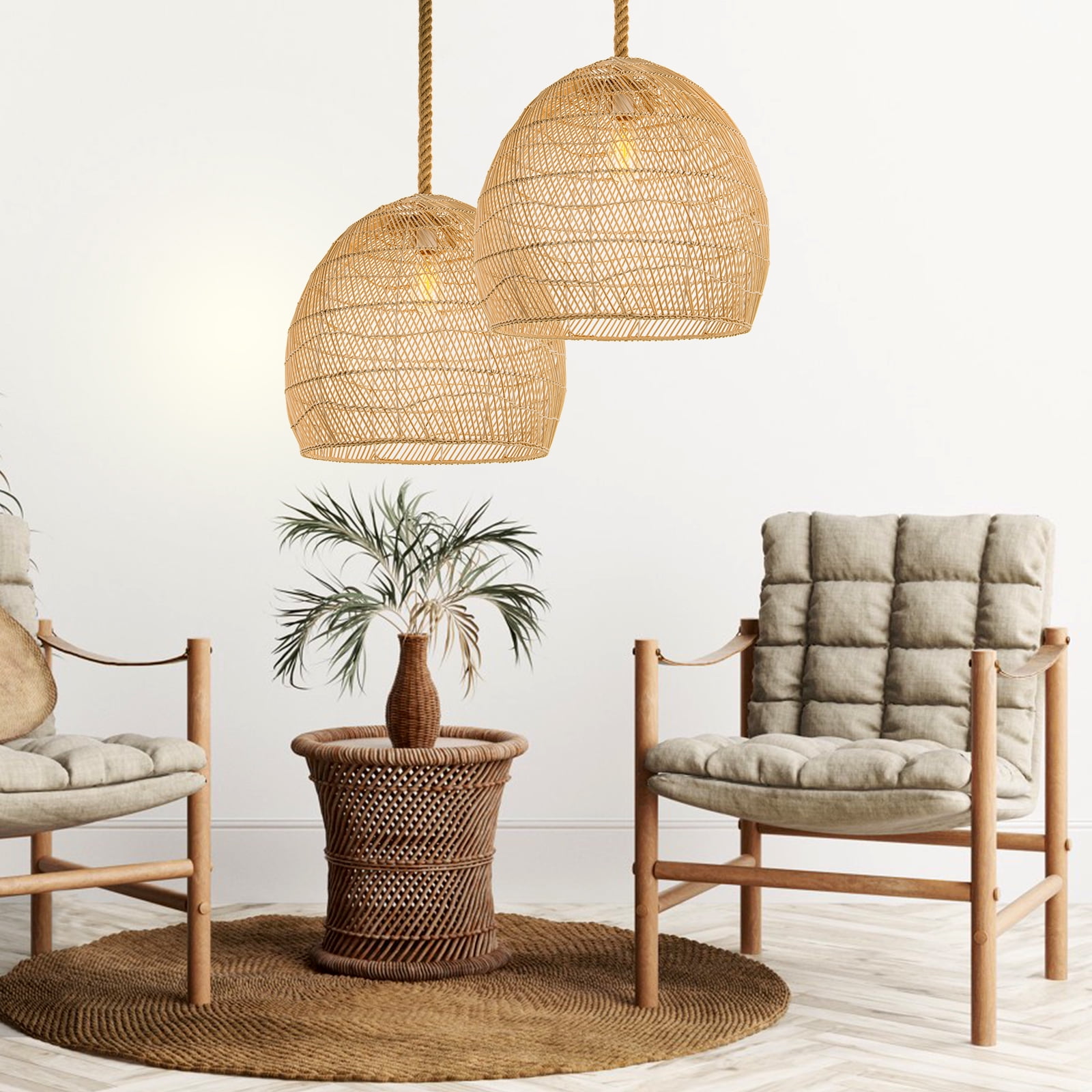 Arturesthome 19" Wicker Pendant Light Rope Hardwired Ceiling Light ...