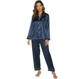 Silk Satin Pajama Sets for Women Long Sleeve Button Down Pajama Set 2 ...