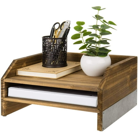 MyGift Rustic Burnt Dark Brown Wood Office Desktop Document and File ...