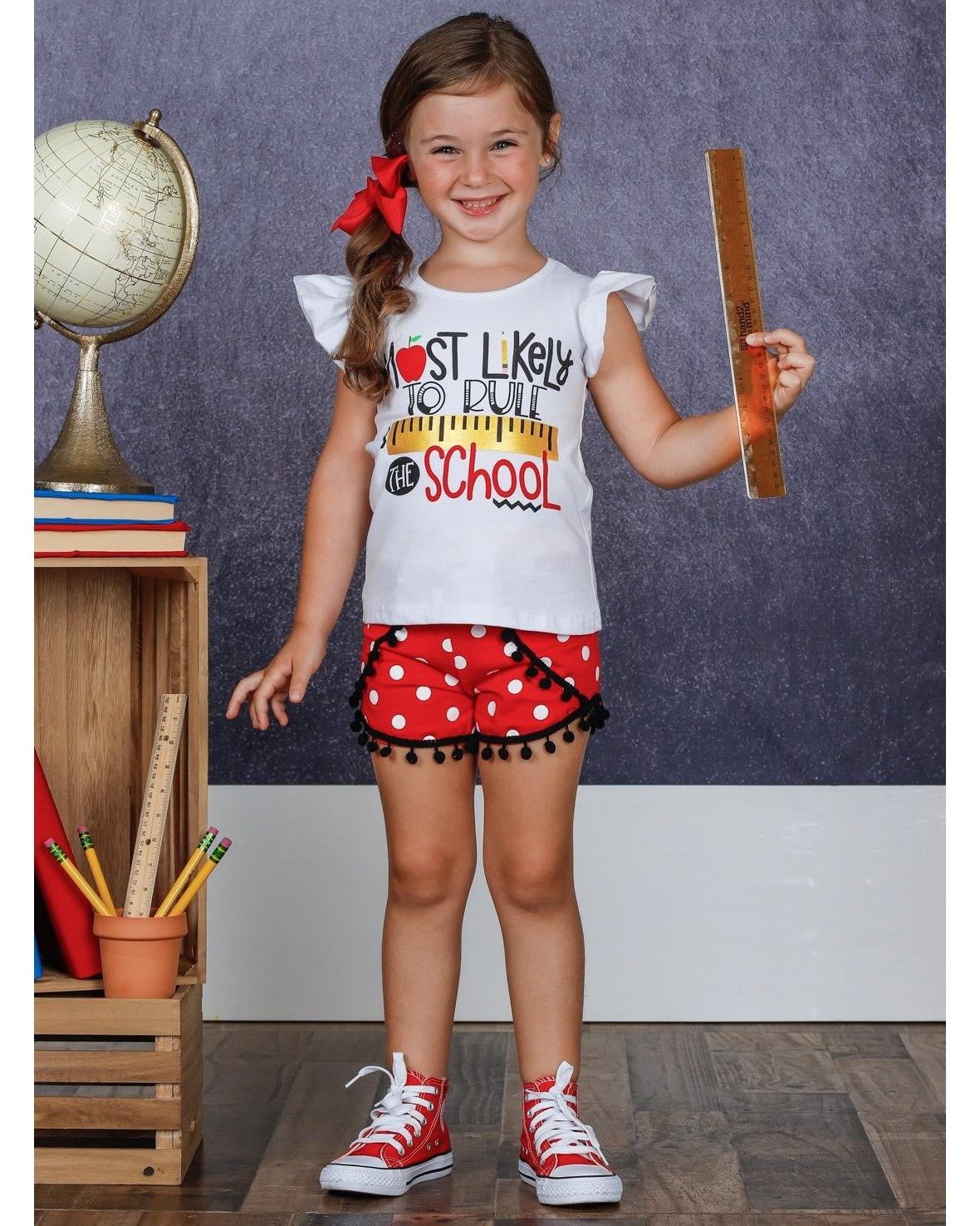Girls Graphic T-Shirt and Pencil Pom Pom Shorts Set "Kindergarten Squad ...