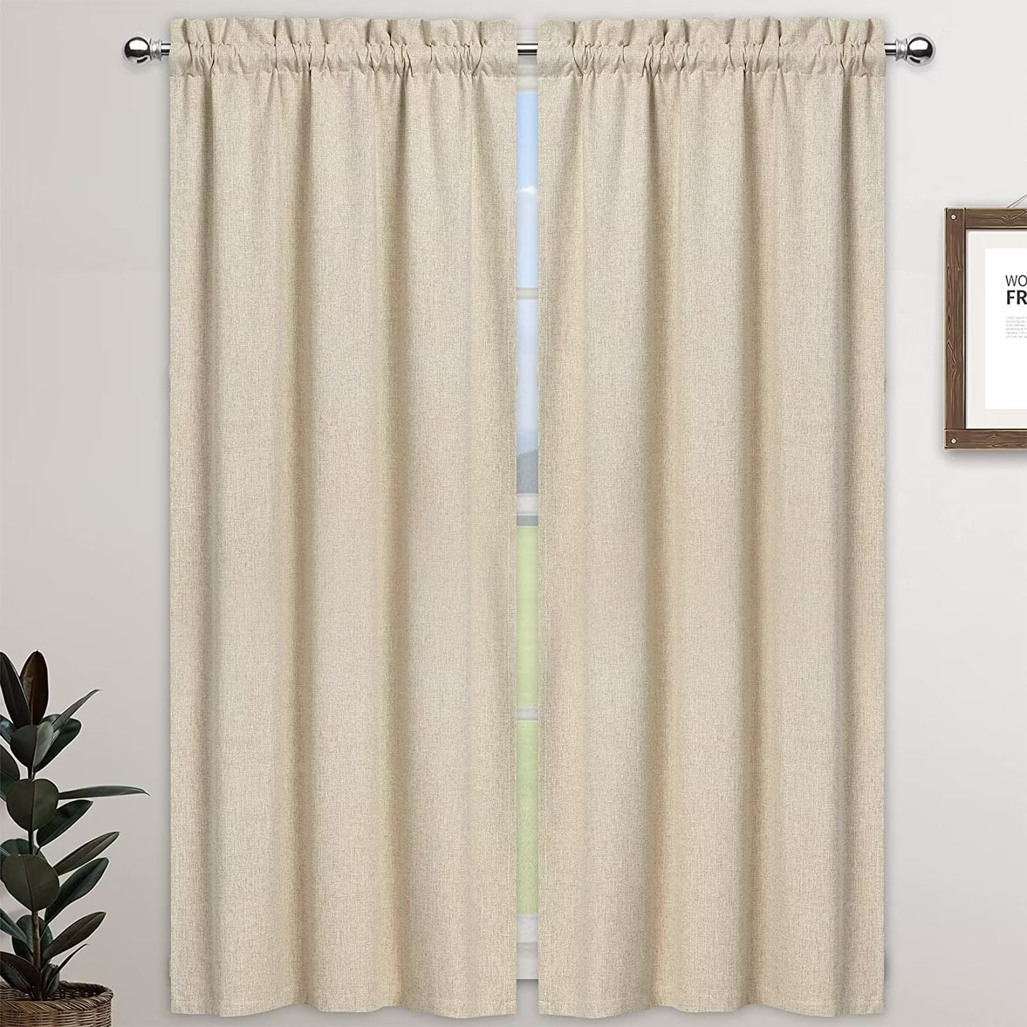 Haperlare Beige Kitchen Curtains Blackout 45 inch Tier Curtains Window ...