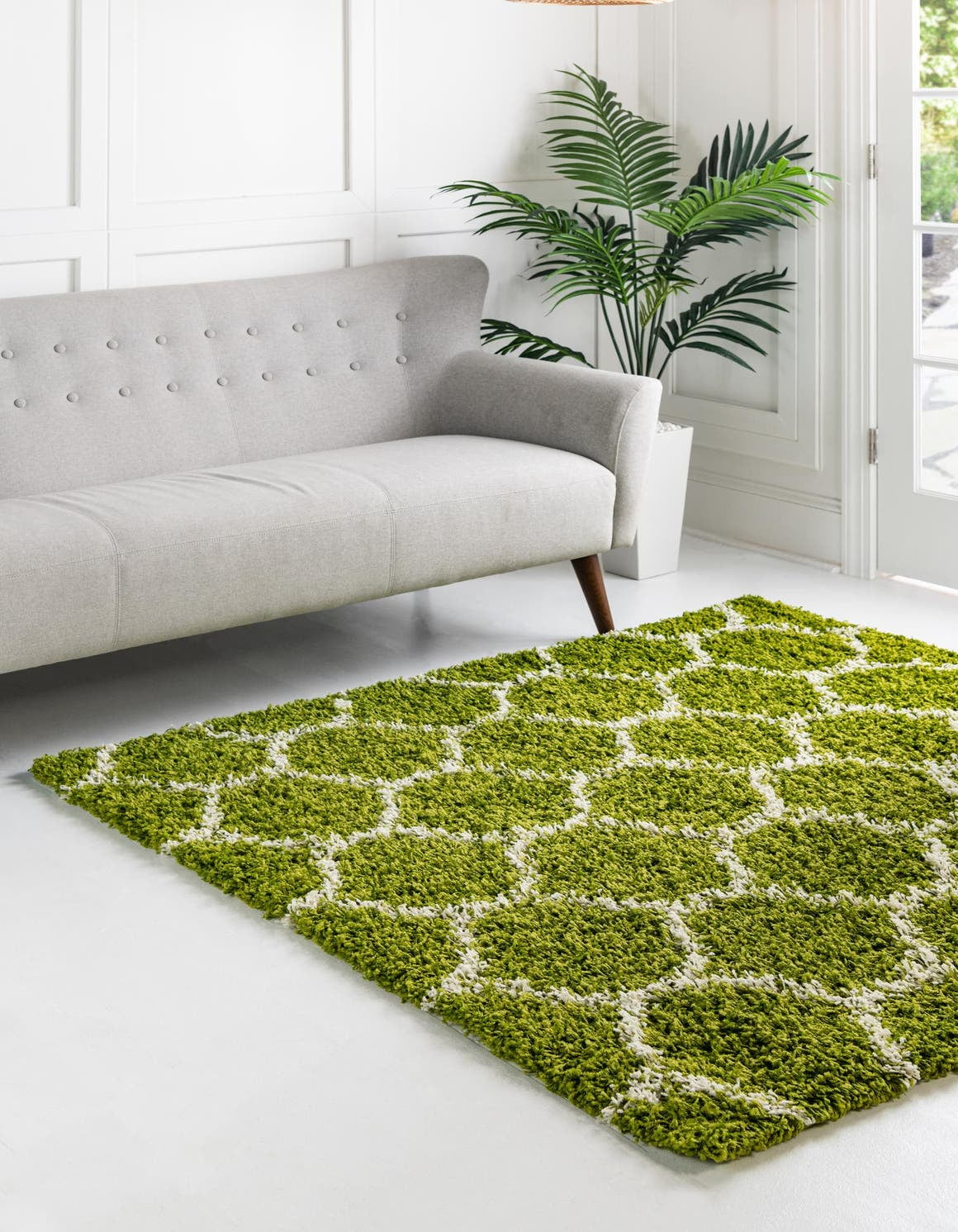 Unique Loom Ruby Trellis Shag Rug ,Square,5' 3" x 5' 3" Green Modern ...