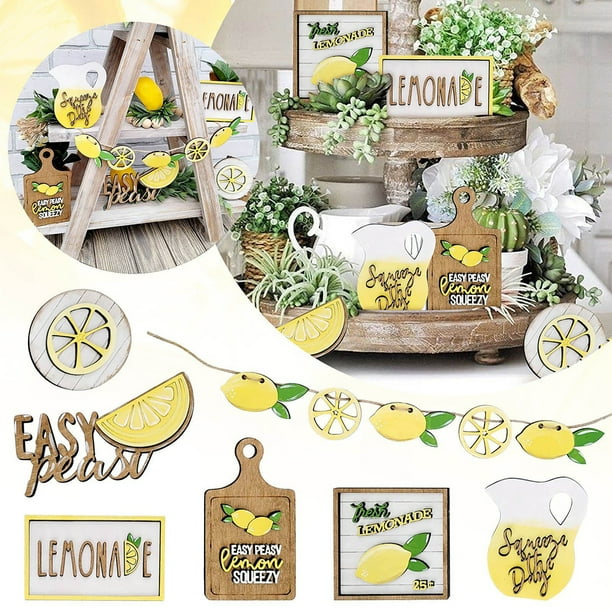 Wood Standing Sign Lemon Tiered Tray Decor Lemon Themed Wood Standing ...