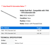 Intake Push Rod - Compatible with 1966 - 1976 Chevy C60 1967 1968 1969 ...