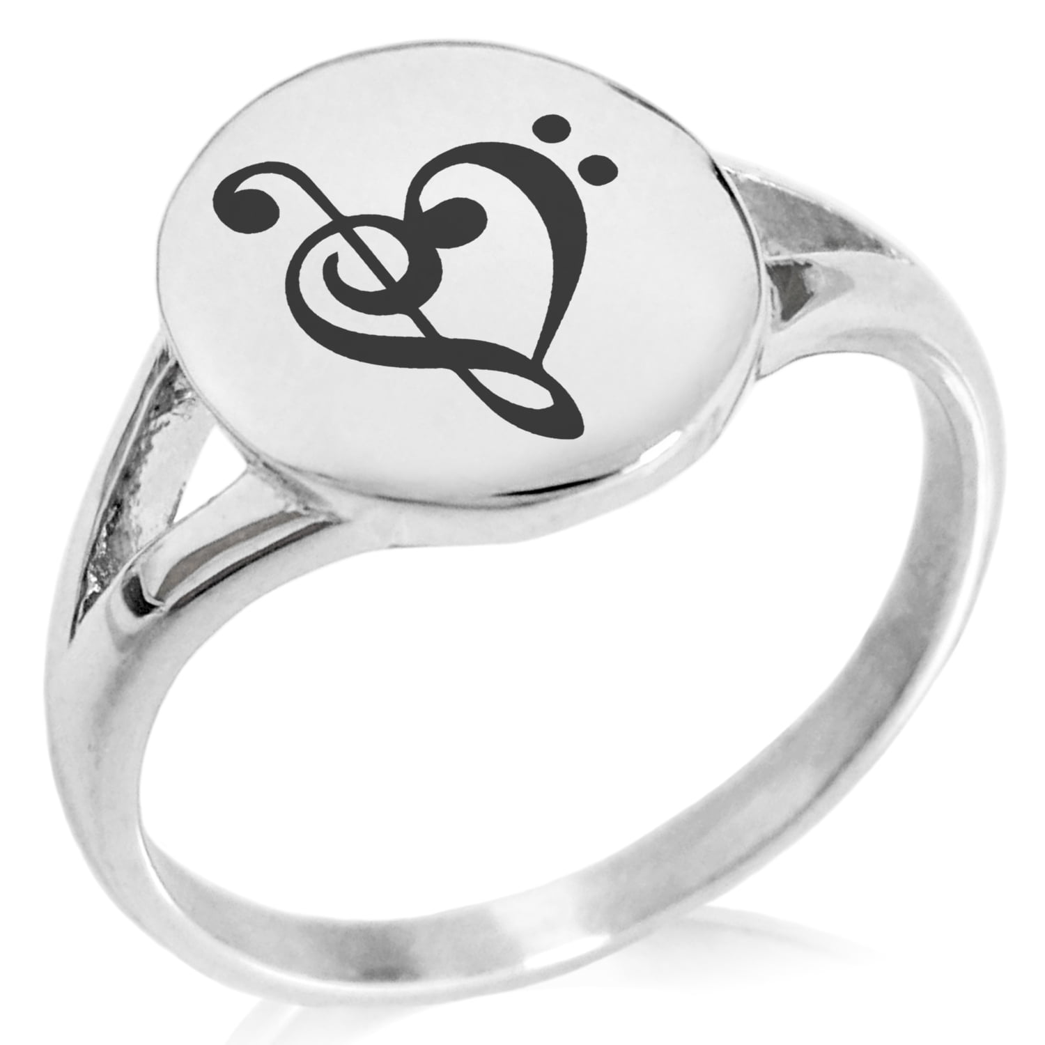 Stainless Steel Treble Bass Clef Musical Heart Minimalist Oval Top ...