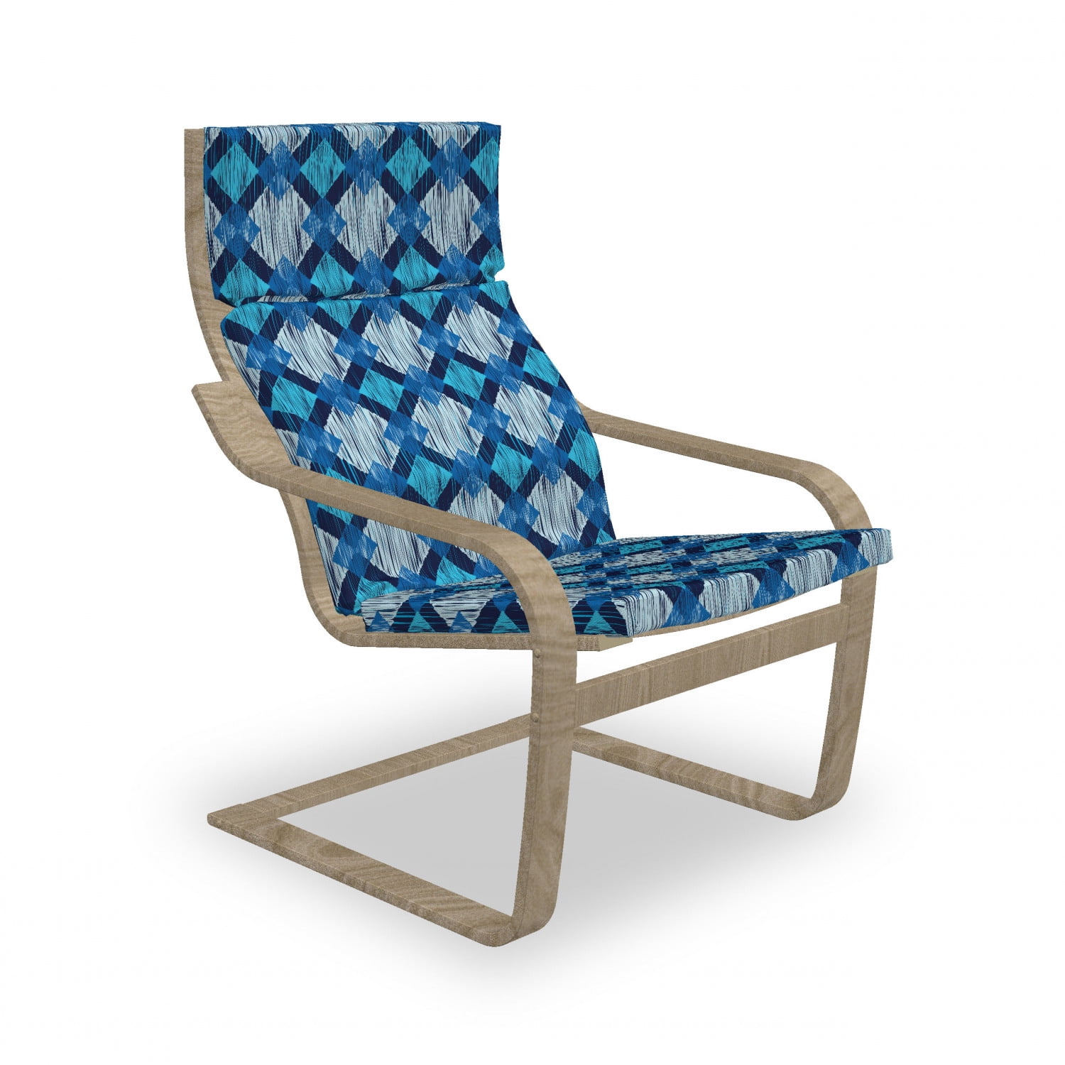 Ikat Armchair Pad and Slipcover, Hand Drawn Doodle Diagonal Squares with Sketchy Look in Blue ...