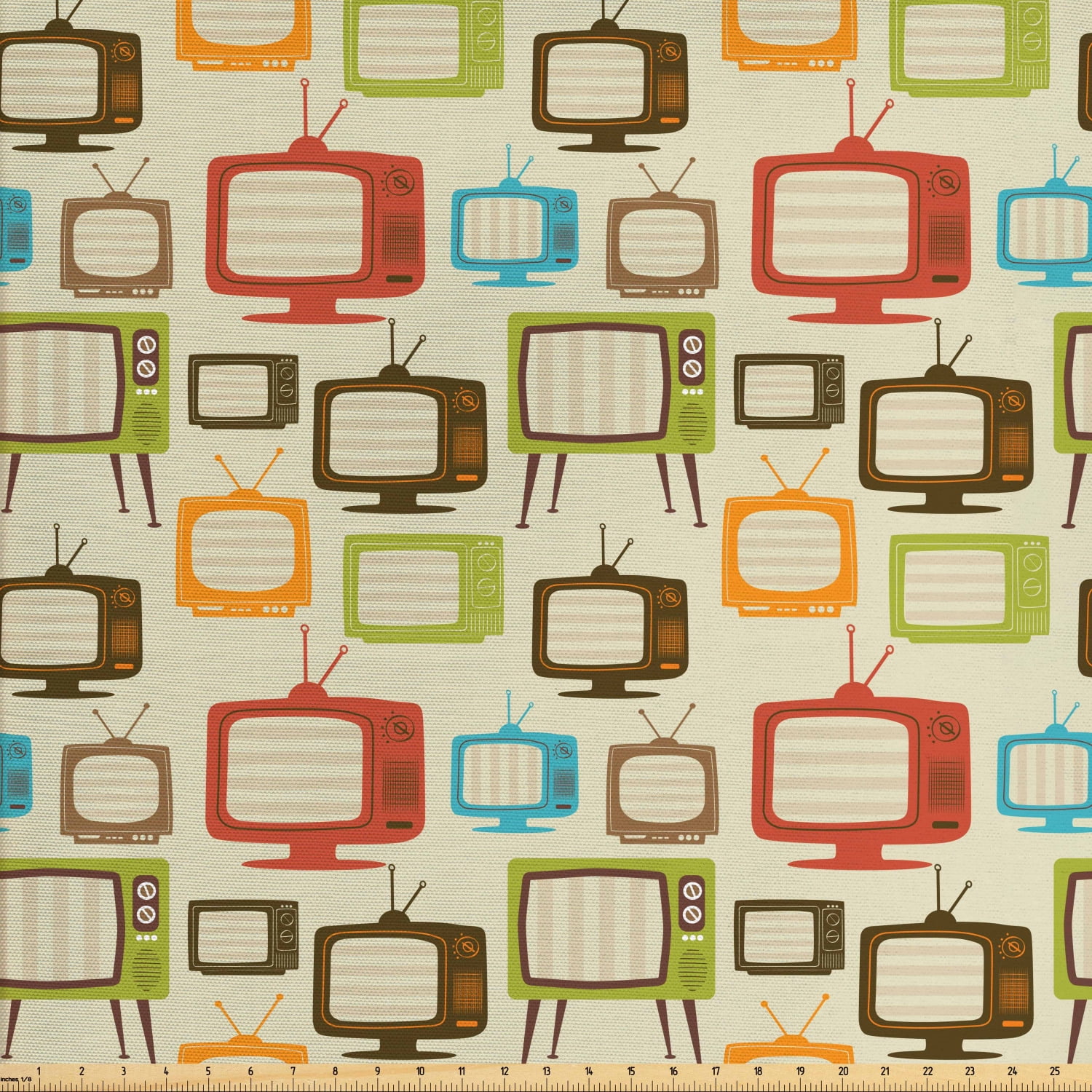 Vintage Fabric by the Yard, Old Televisions Pattern in Retro Colors ...