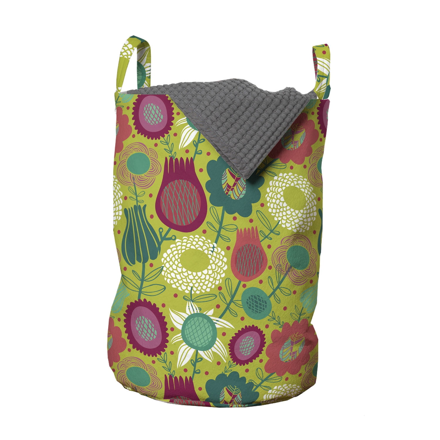 Colorful Laundry Bag, Whimsical Pattern of Hand Drawn Style Flowers ...