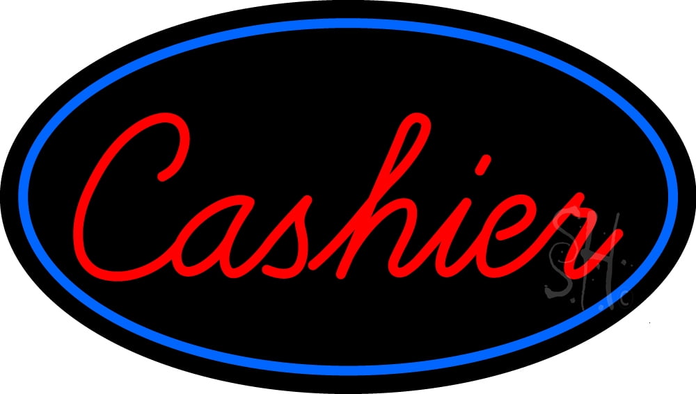 Cursive Red Cashier Oval With Blue Border LED Neon Sign 13 x 24 ...