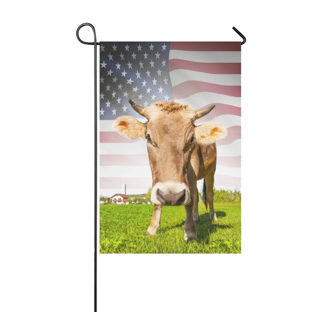 MYPOP Cow with American Flag Garden Flag House Banner 12 x 18 inch ...