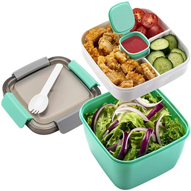 Portable Salad Lunch Container Salad Bowl 2 Compartments with Large ...