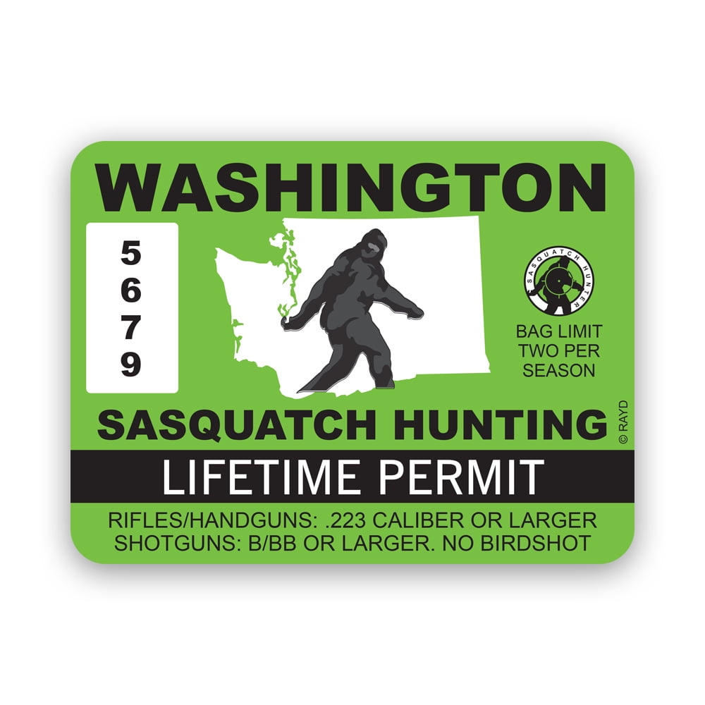 Washington Sasquatch Hunting Permit Sticker Decal - Self Adhesive Vinyl ...