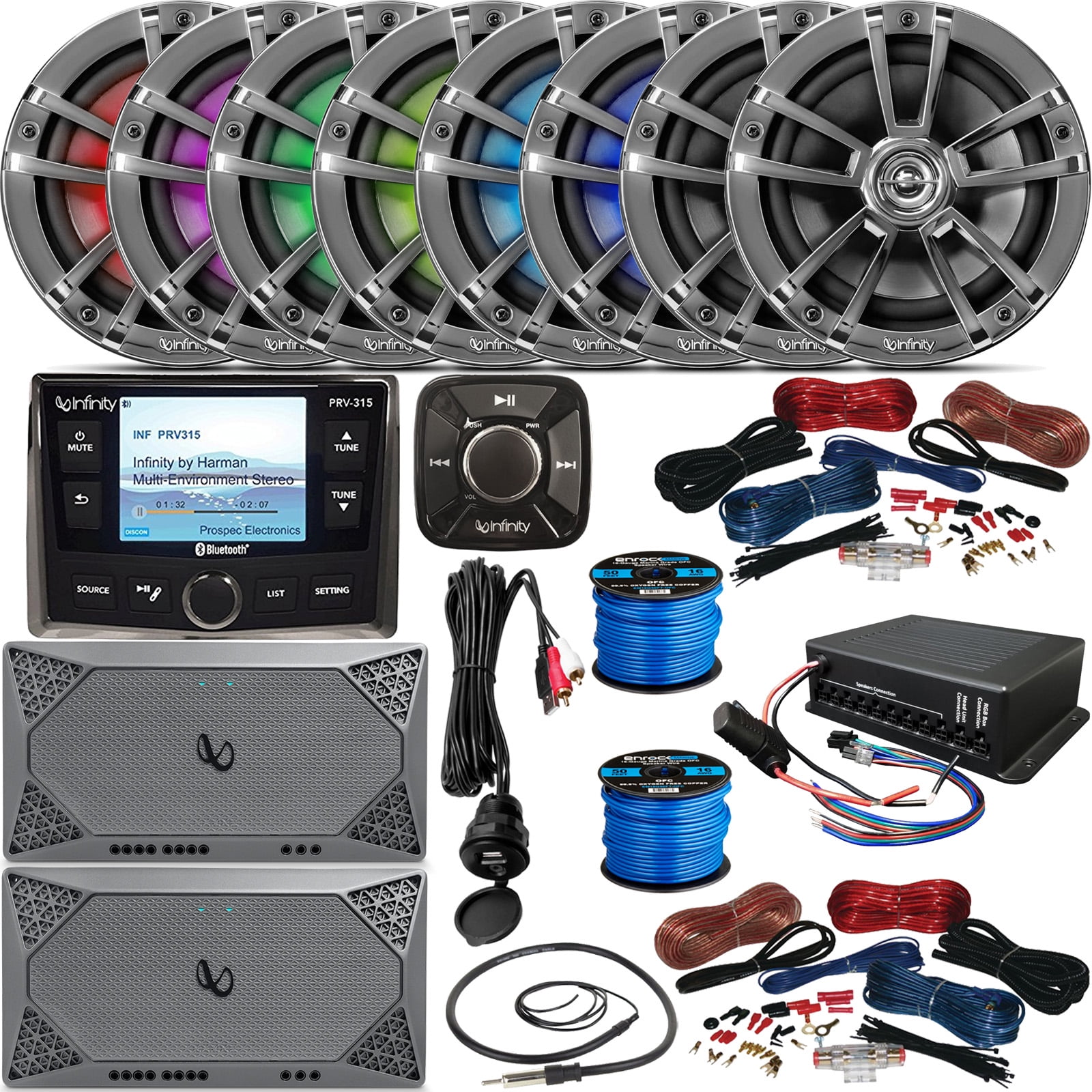 Infinity PRV-315 AM/FM USB Bluetooth Receiver + Remote, 8x 6.5" 225W ...