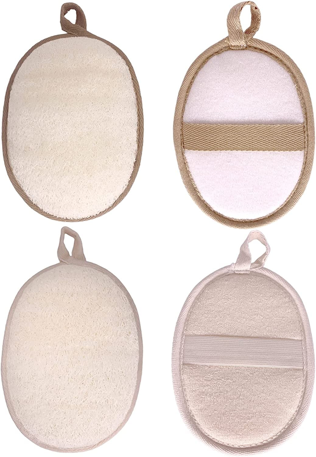 4 Pack Exfoliating Body Scrubber Loofah Sponge, 100% Natural Lufa Bath ...