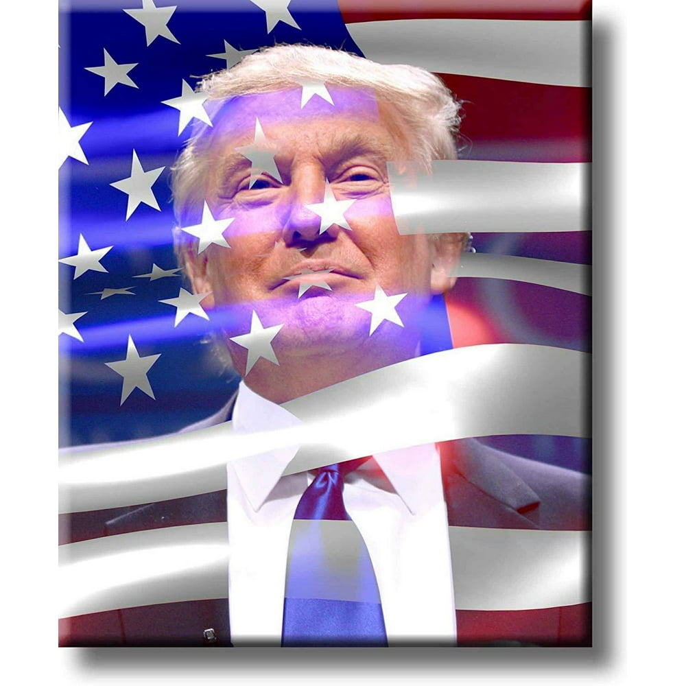 President Donald Trump with USA Flag Picture on Stretched Canvas, Wall ...