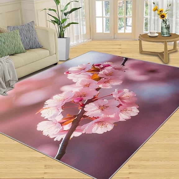 Cherry Blossoms Area Rug, Japanese Style Sakura Flower Patterned Living ...