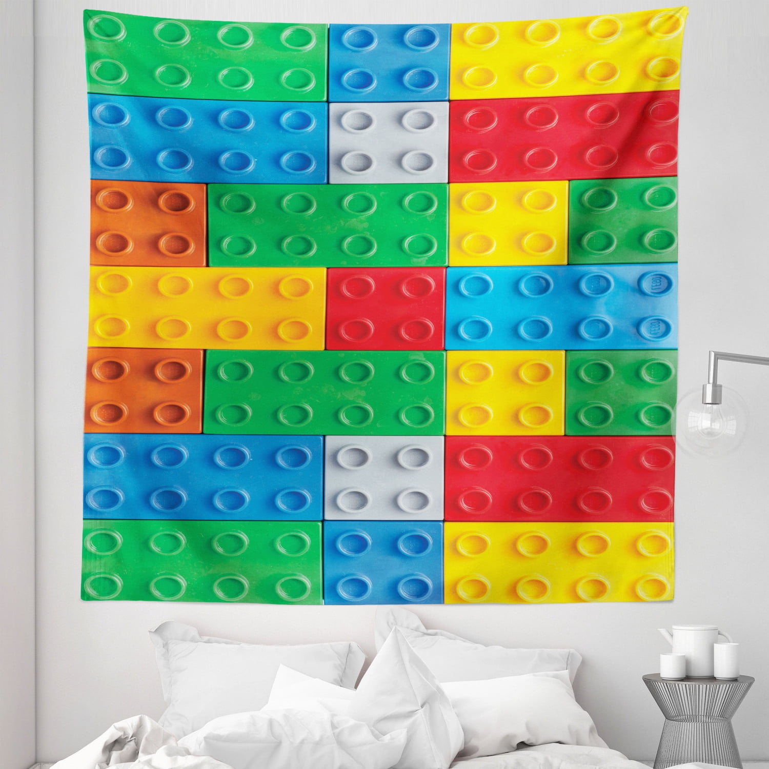 Cartoon Tapestry, Colorful Building Blocks Print Funny Vivid Playtime ...