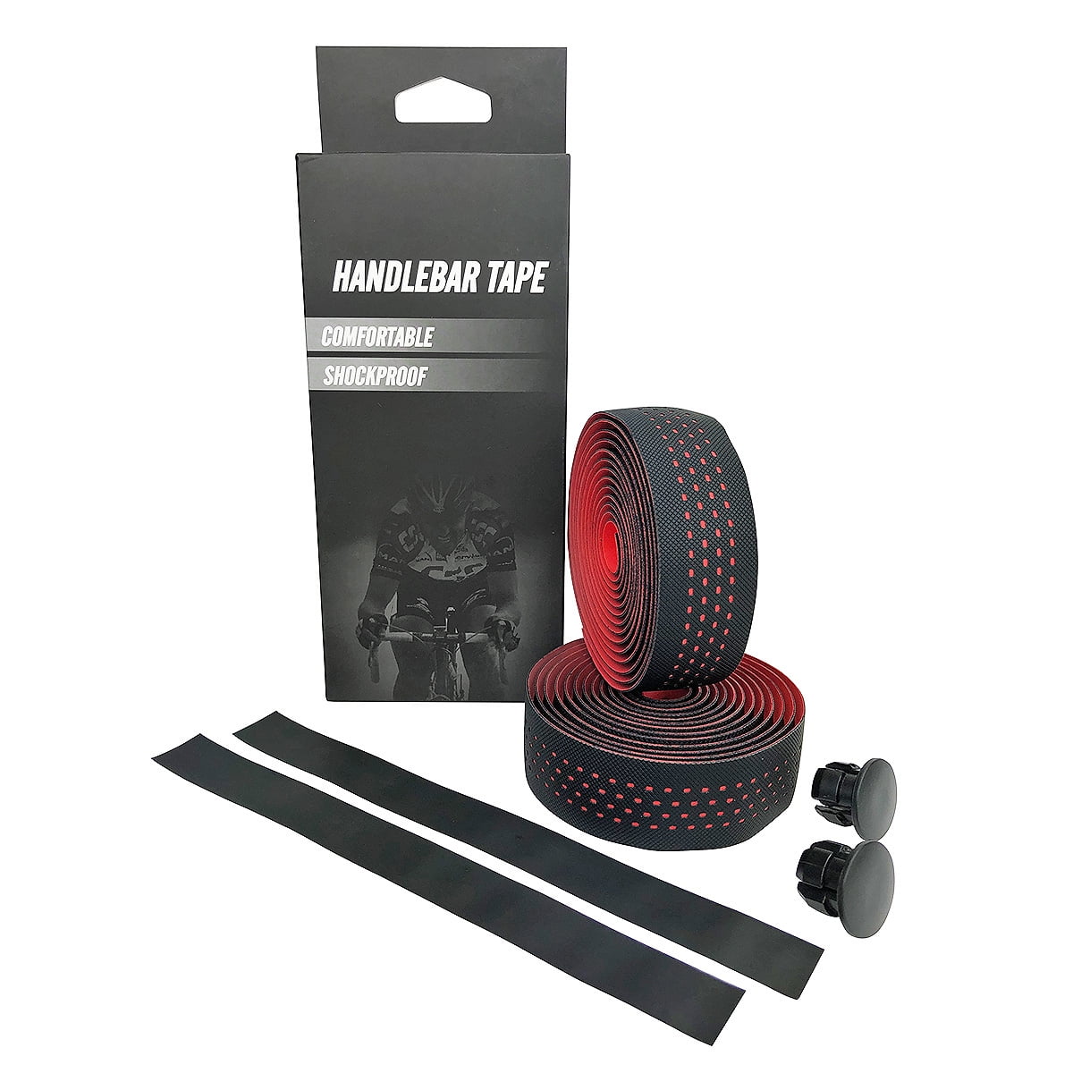 Red EVA Road Bike Handlebar Tape, Breathable Cycling Bar Wraps with End ...