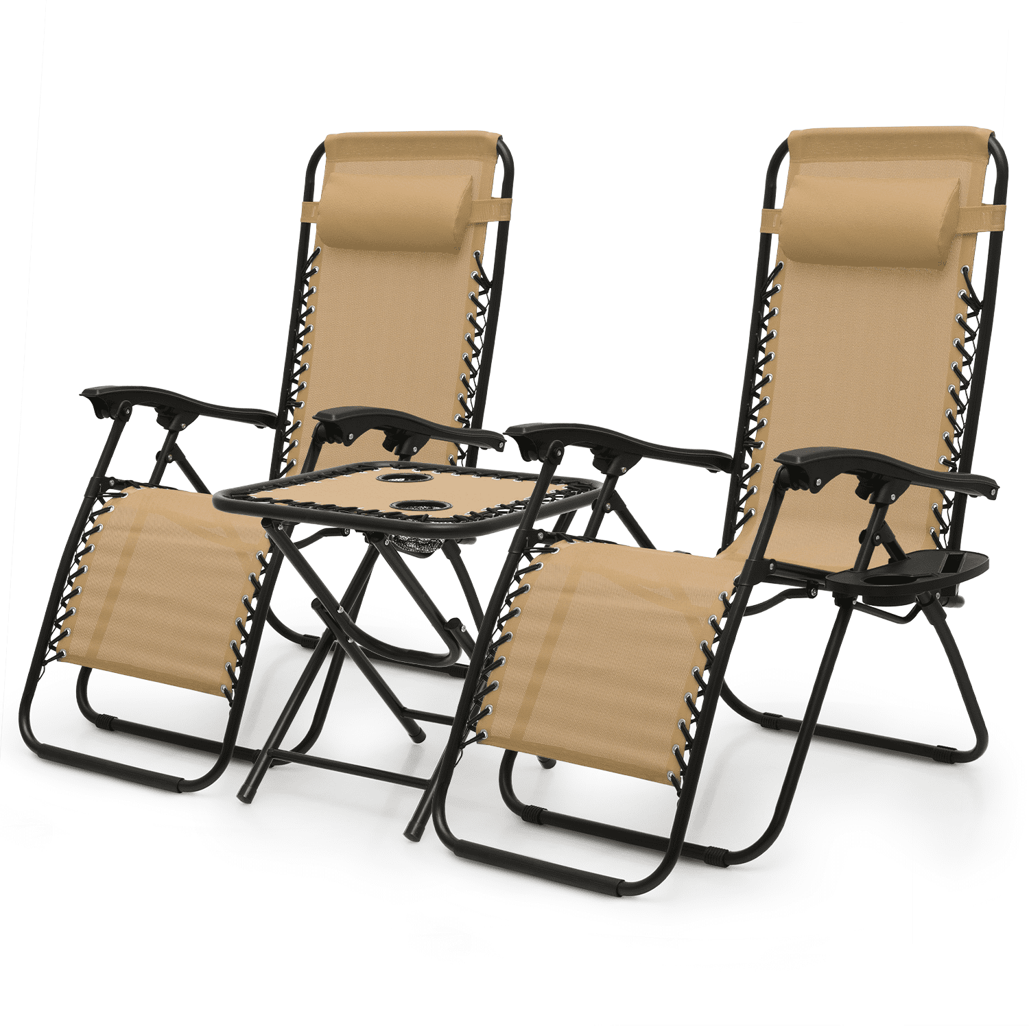 MoNiBloom Lounge Chairs Table Set of 3 for Outside, Adjustable Folding ...