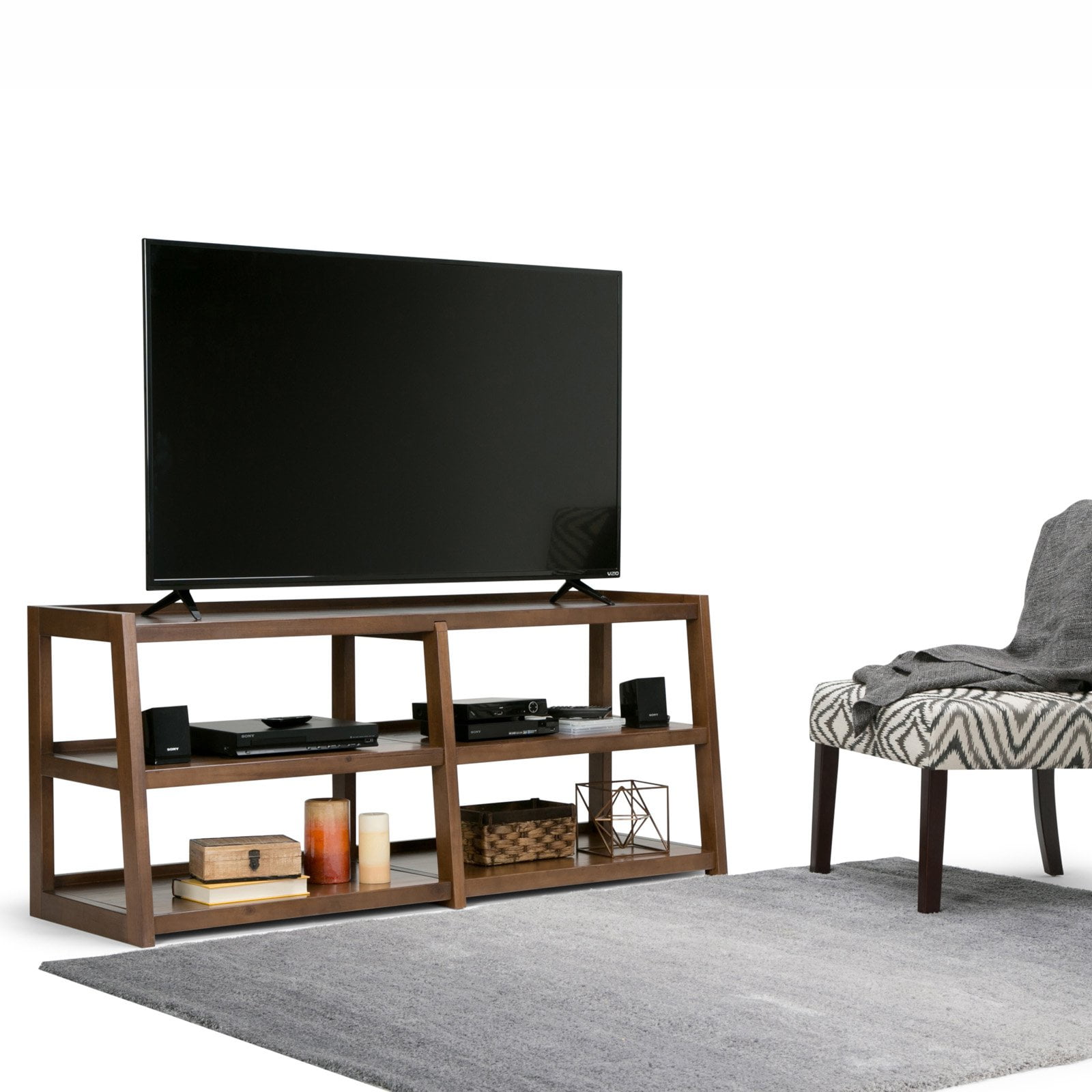 60" Hawkins Solid Wood Wide TV Stand Medium Saddle Brown - Wyndenhall ...