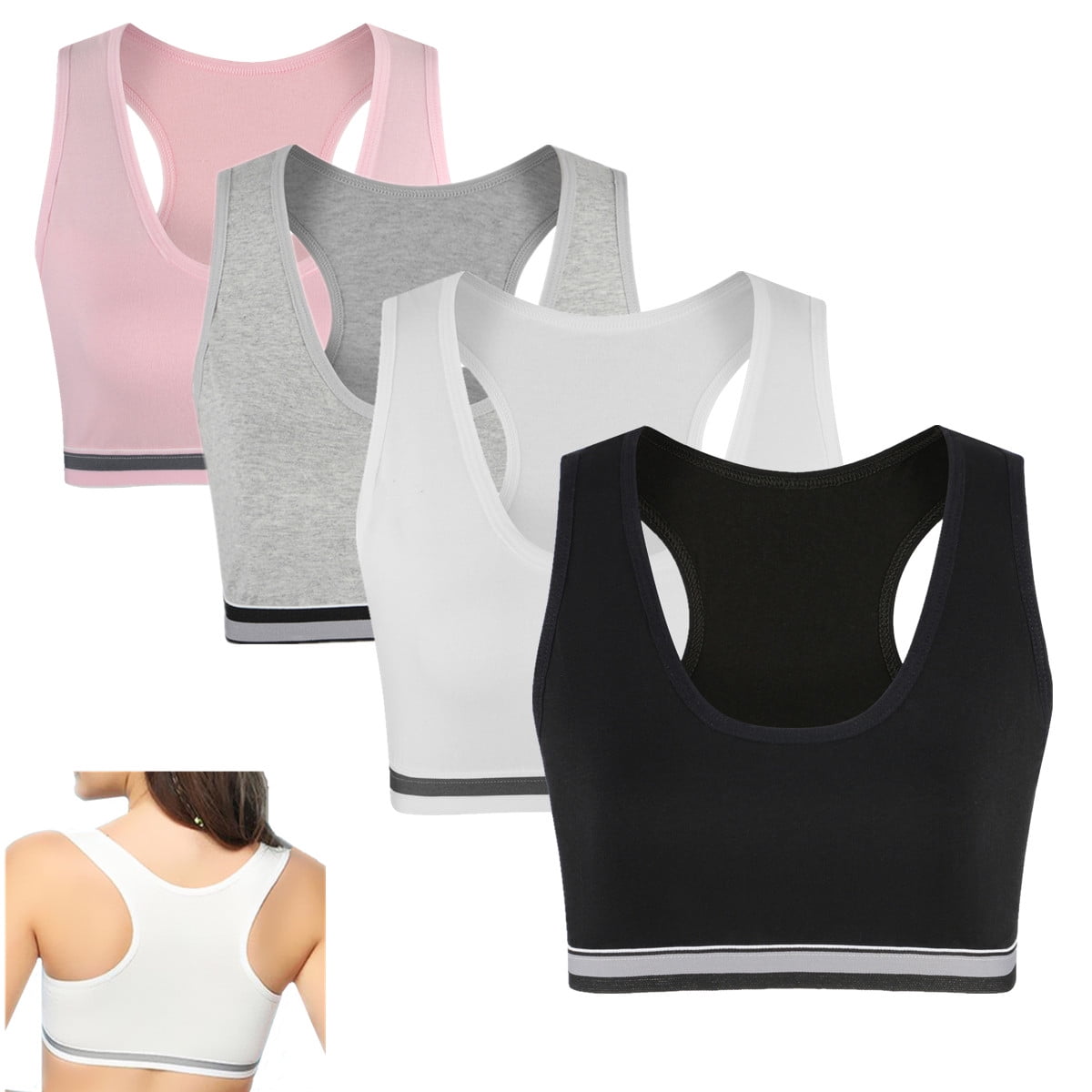 MANJIAMEI Cotton Racerback Sports Bras Training Bras for Girls 8-10 ...