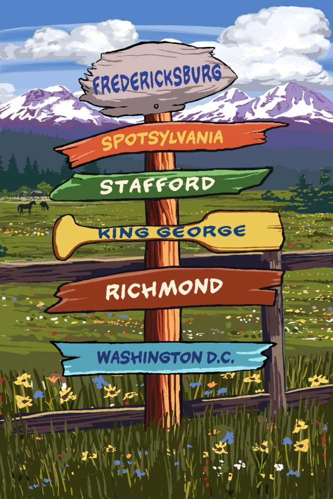 Fredericksburg, Virginia, Destination Signpost (9x12 Wall Art Print ...