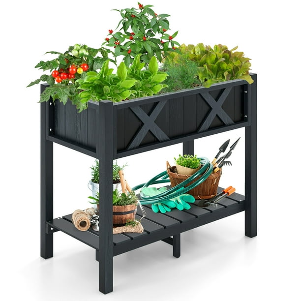 Gymax HIPS Raised Garden Bed Poly Wood Elevated Planter Box w/ Legs ...