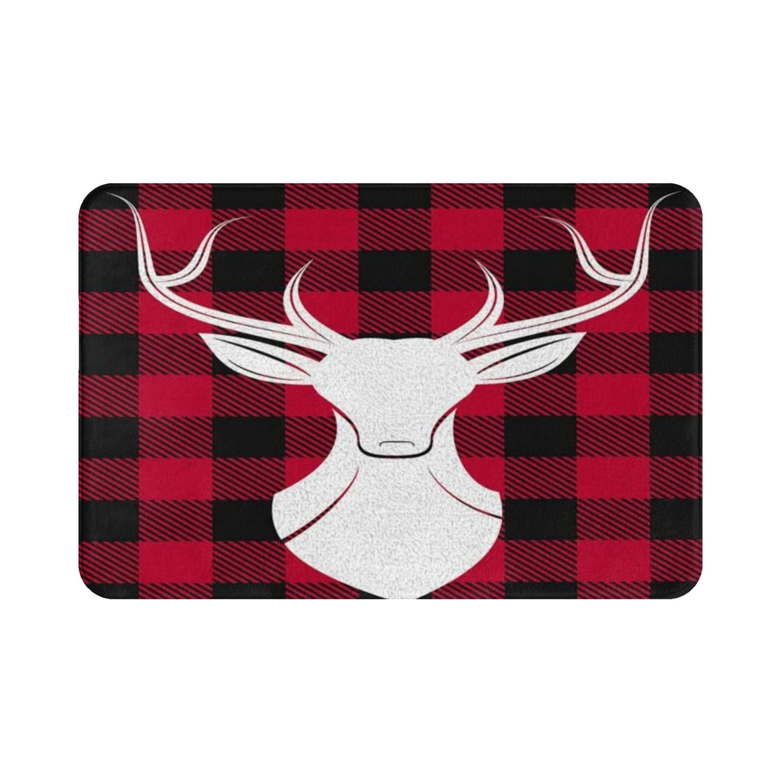 Plaid Deer Bath Mat Rustic Red Black Buffalo Plaid White Deer Head ...