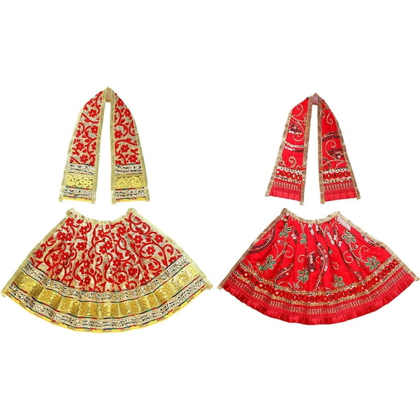 Set of 2 Red Designer Laxmi Durga Devi MATA Dress poshak vastra Cloth ...