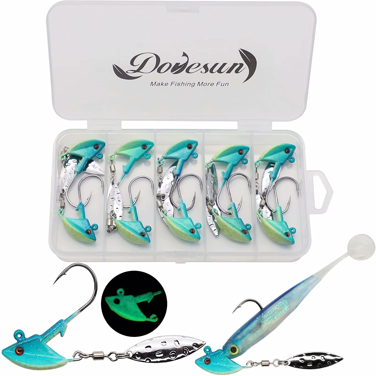 Fishing Jig Heads Underspin Jig Heads with Willow Blade Glow/Green/Blue ...