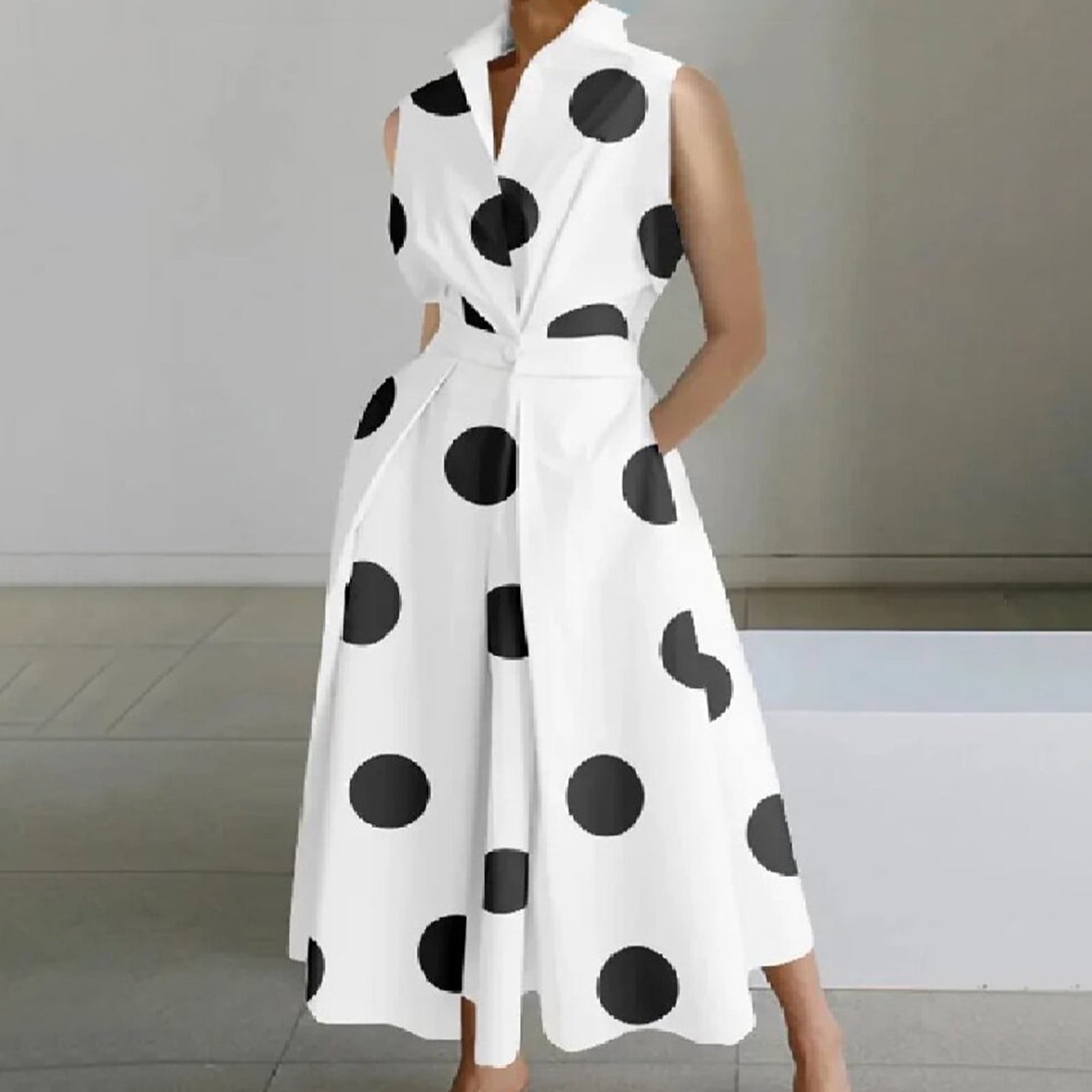 Click here for Pisexur Sleeveless Turndown Collar Dress Woman Pri... prices