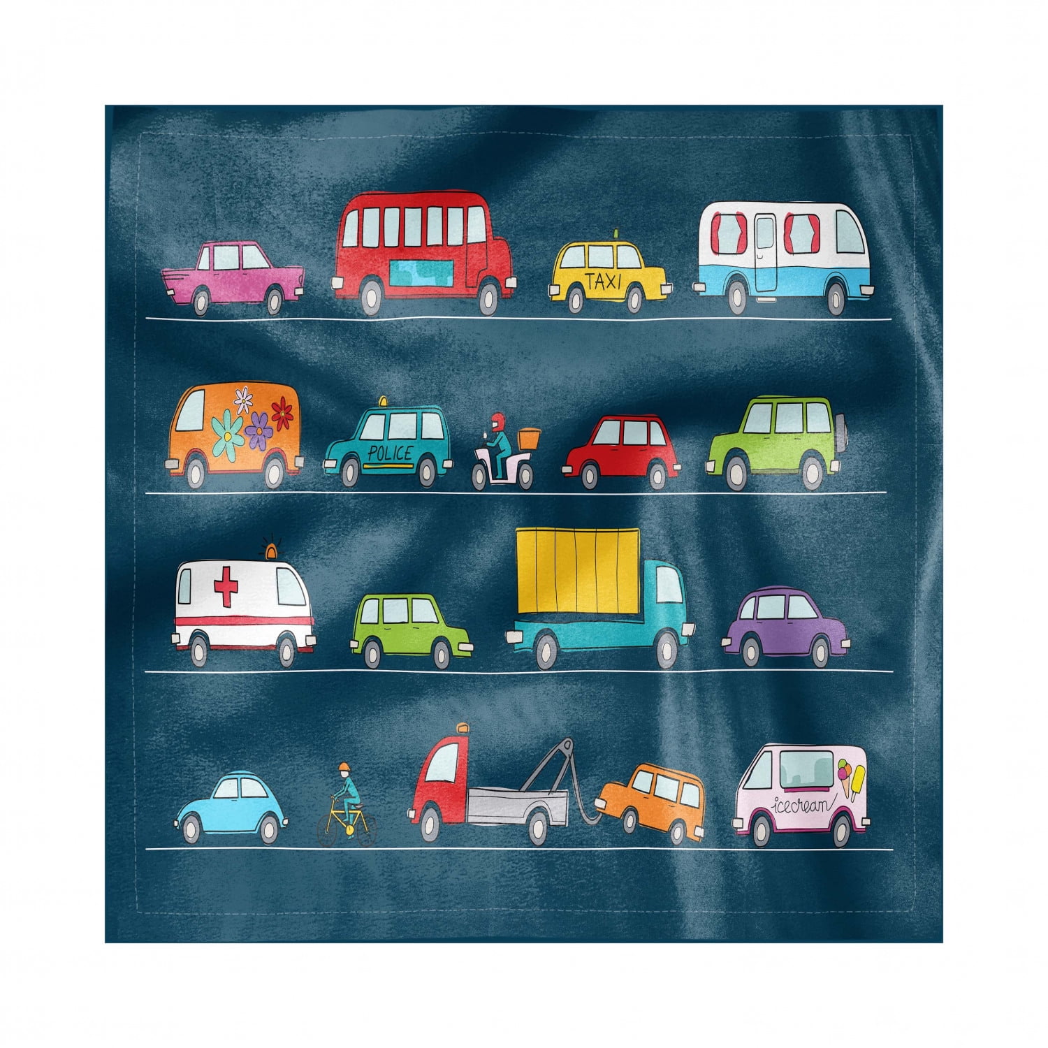 Cars Decorative Satin Napkins Set of 4, Hand Drawn Various Types ...